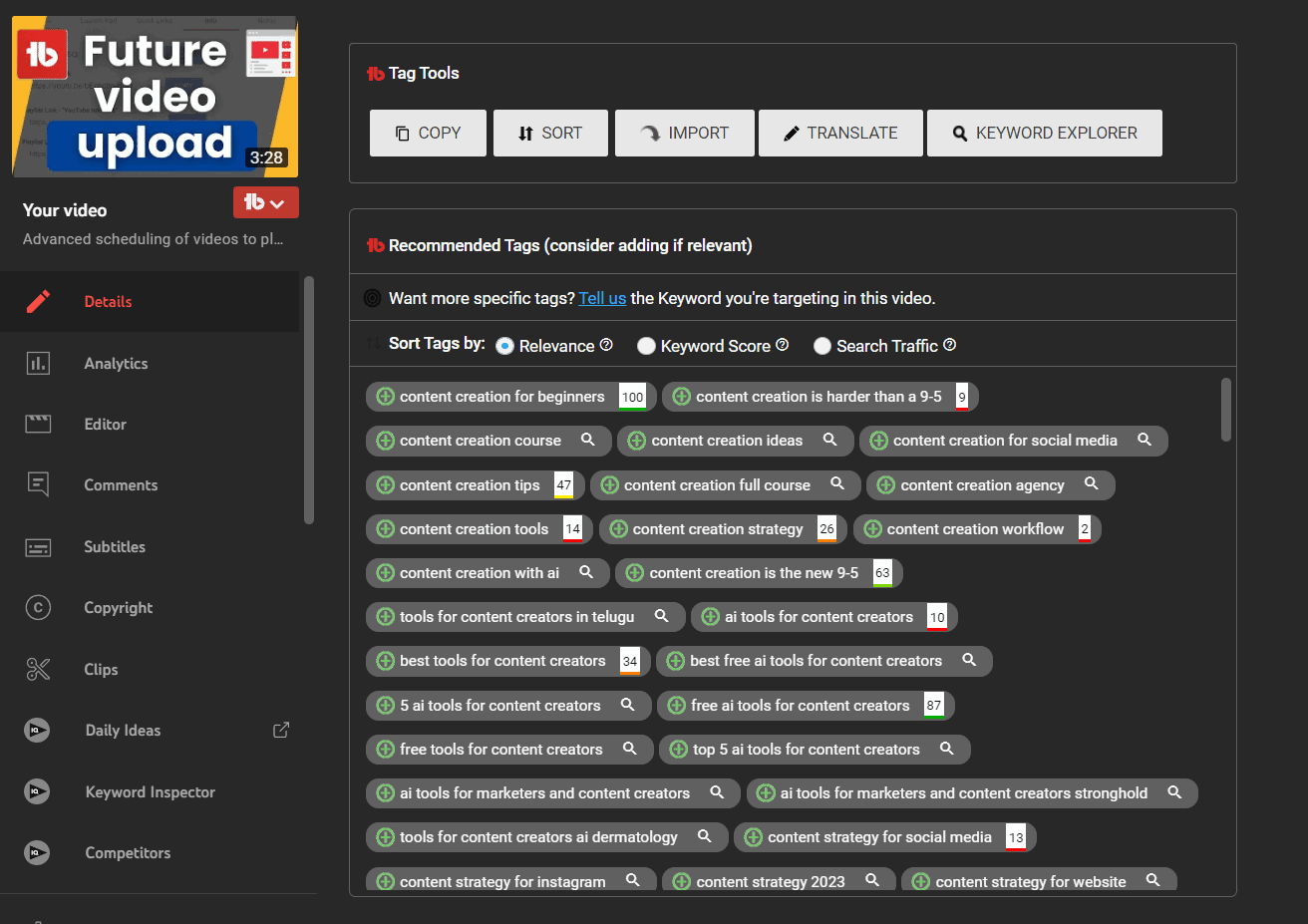 TubeBuddy – menus and buttons – Tools for content creators
